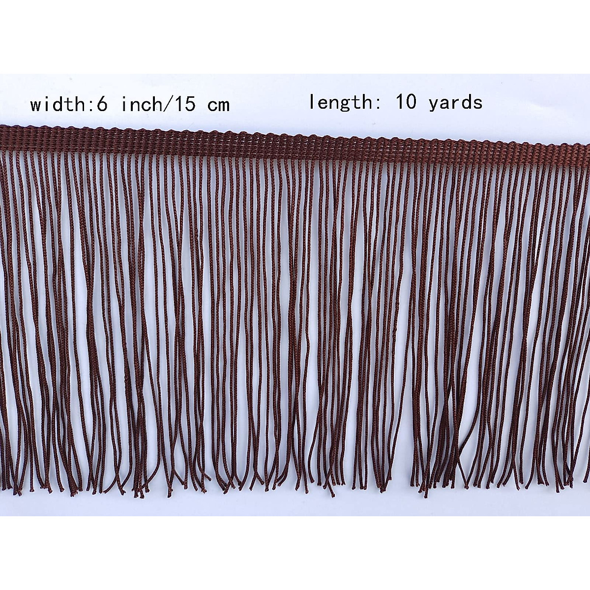 MONIDOOR Chainette Fringe Trim 6 Inch 10 Yards Tassel Fringe Trim for Sewing Craft DIY Decoration(918 Dark Brown)