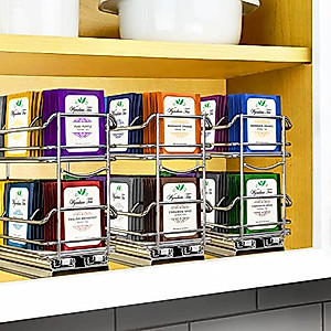 LYNK PROFESSIONAL® Slide Out Tea Bag Holder Organizer - Double Upper Kitchen Cabinet Pull Out Rack, Organize Up To 140 Tea Bags - Lifetime Limited Warranty - Chrome
