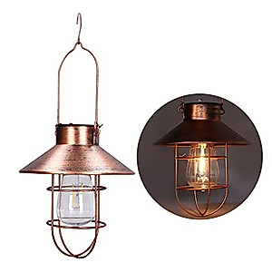 Solar Hanging Light, Romantic Decorative Beautiful Iron Frame Switch Control LED Retro Lantern for Porch for Garden