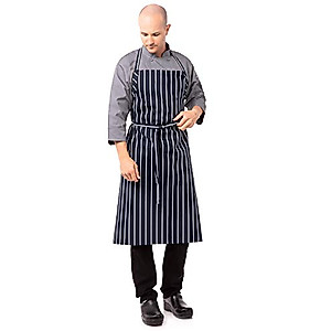 Chef Works Unisex English Chef Apron, Navy W/ Chalk Stripe, One Size