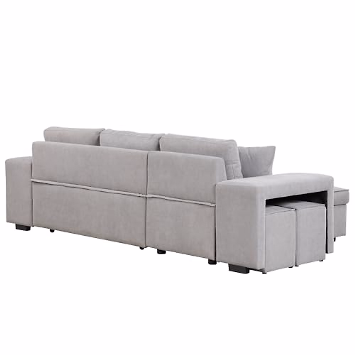 P PURLOVE Sectional Sofa with Pull-Out Sleeper Sofa Bed, Reversible Sectional Sofa with Storage Chaise and 2 Stools, L Shaped Couch Set for Living Room Apartment, Gray