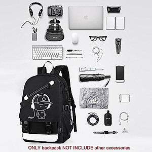 FLYMEI Anime Luminous Backpack for Boys, 15.6'' Laptop Backpack with USB Charging Port, Bookbag for School with Anti-Theft Lock, Black Teens Backpack Cool Backpack for Boys