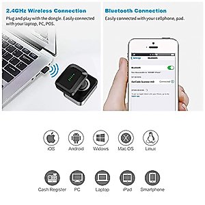 Alacrity 2D QR Wireless Barcode Scanner with Charging Base and Battery Level Indicator Bluetooth & 2.4GHz Wireless & USB Wired 3 in 1 Connection Handsfree Auto-Sense Barcode Reader Scanner