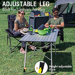 PORTAL Portable Camping Table Aluminum Folding Camp Table Roll Up Table with 1 Adjustable Leg, Mesh Layer and Carry Bag for Outdoor, Picnic, Grill, Kitchen, Silver, Large Space (47.2 x 27.6 inch)