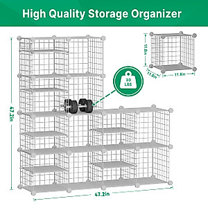 Kiivoena Wire Cube Storage Organizer, 12 Cubes Converted into 14 Cubes, Sturdy Metal Grids Storage Shelf Closet Shelving Units and Storage, Shelves for Bedroom LIvingroom Office