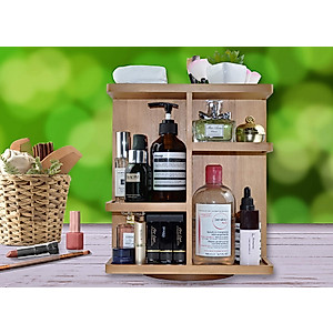 Spiretro Rotating Cosmetic Modular Organizer, Multi-Function Storage, 360 degree Carousel for Makeup, Toiletries, Vanity, Desk, Countertop, Bedroom, Closet, Solid Natural Wood with Acacia Brown