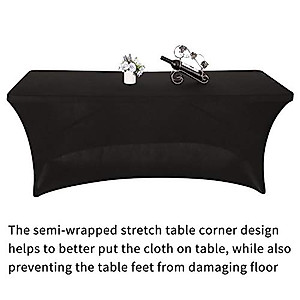 Yetomey Rectangular Fitted Spandex Tablecloths Stretchable Patio Table Covers for Birthday Party Wedding Pop Up Shop More Flexibility & Weight (Black 6FT)