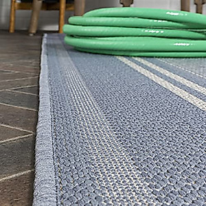 JONATHAN Y SMB202E-8 Haynes Modern Double Stripe Indoor Outdoor Area-Rug, Rustic, Transitional, Farmhouse Easy-Cleaning,Bedroom,Kitchen,Backyard,Patio,Non Shedding, Blue/Light Gray, 8 X 10