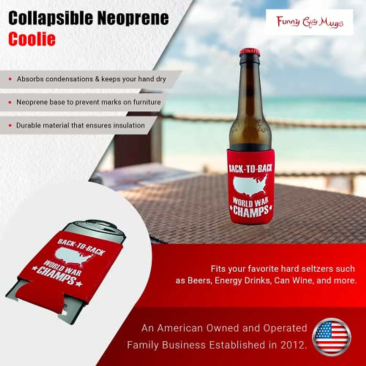 Funny Guy Mugs Back-To-Back World War Champs Collapsible Neoprene Can Coolie - Drink Cooler