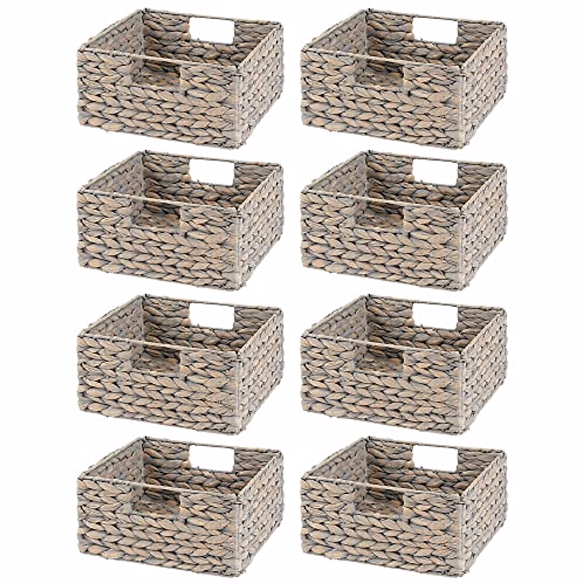 mDesign Woven Hyacinth Storage Bin Basket Organizer with Handles for Organizing Kitchen Pantry, Cabinet, Cupboard, Shelves - Holds Food, Drinks, Snacks - 8 Pack - Gray Wash