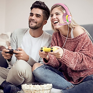 Gaming Headset with Microphone for PS4 PC Xbox One PS5 Controller,Noise Cancelling Over Ear Headphones with Adjustable Mic,Breathing RGB Light,Bass Surround,Soft Memory Earmuffs for Laptop Mac(Pink)