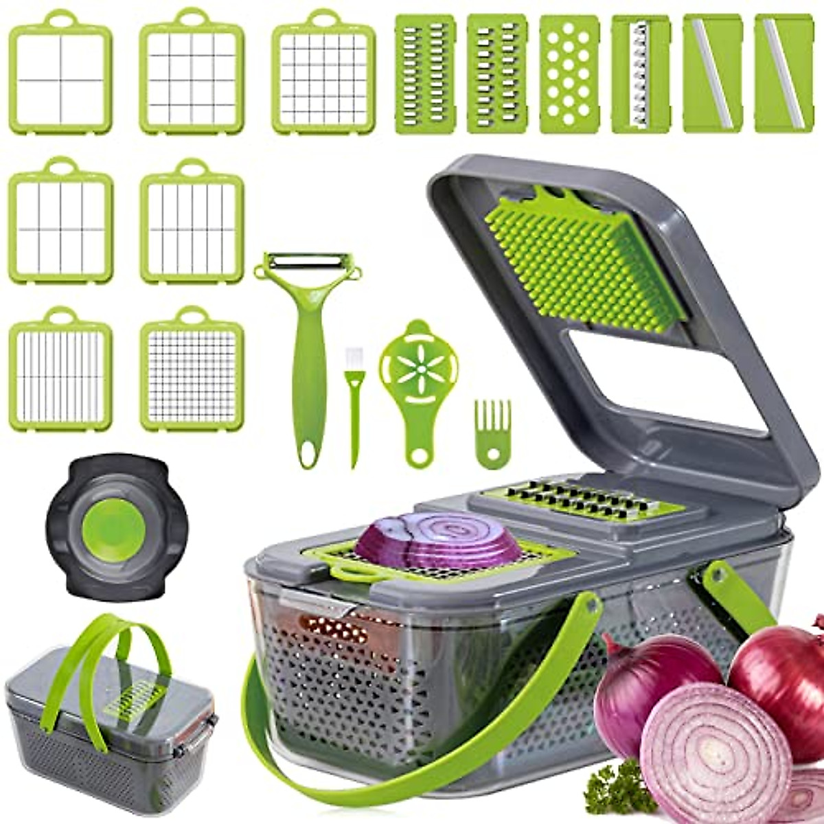 COMUSTER Vegetable Chopper, Pro Onion Chopper,Upgraded version multifunctional vegetable cutter mandolin slicer and peeler 20 in 1 vegetable cutter potato onion dicing machine.
