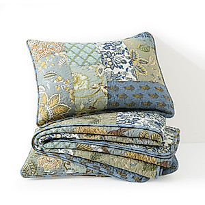 NEWLAKE Bohemian Floral Pattern Bedspread Quilt Set with Real Stitched Embroidery,Queen Size