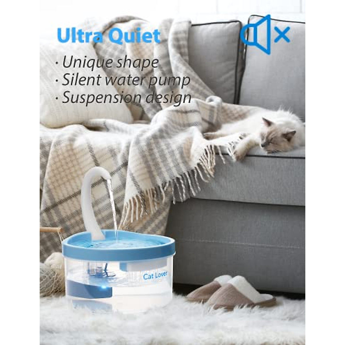 Rosfim Cat Water Fountain, 68 oz/2,0L LED Pets Dispenser Dog Water Fountain, Ultra Quiet Automatic Dog Drinking Fountain for Cat and Dog