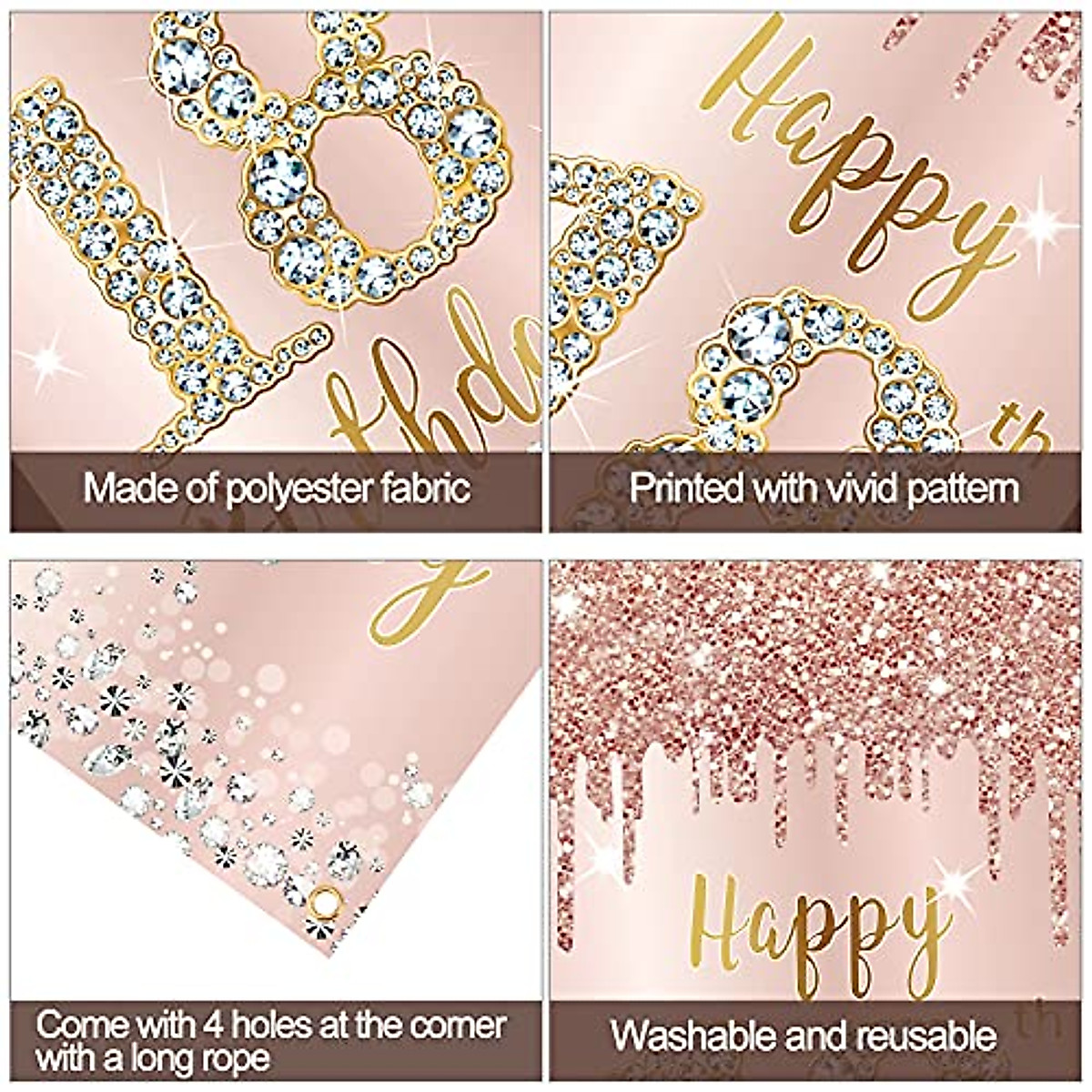 Happy 18th Birthday Door Banner Backdrop Decorations for Girls, Pink Rose Gold 18 Birthday Party Door Cover Sign Supplies, Eighteen Year Old Birthday Poster Background Photo Booth Props Decor