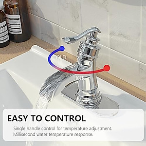 BATHLAVISH Bathroom Sink Faucet Chrome, Waterfall Bathroom Faucet, Single Hole Bathroom Faucet, Farmhouse Single Handle Vanity RV Lavatory with Pop Up Drain with Overflow