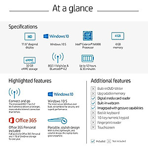 HP Stream (11-ah120nr) 11.6 Inch Laptop with Intel Celeron N4000 Processor, 4GB RAM, 32 GB eMMC Storage, Office 365 Personal 1-Year Included, Windows 10 (Infinity Purple)