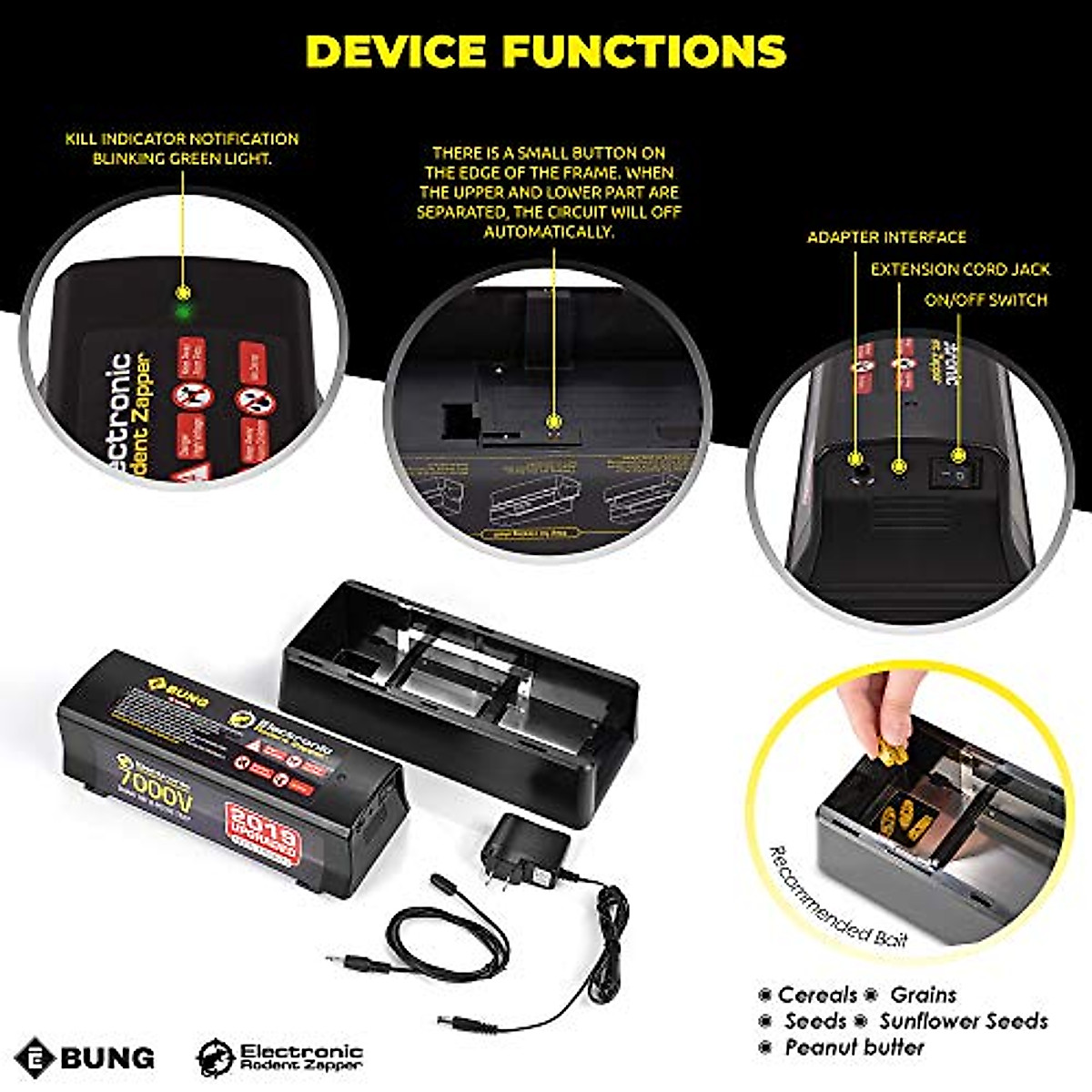 Ebung Electric Mouse Trap and Rat, Rodent, Chipmunk Zapper That Work— Instant and Humane Rodent Mice Killer – Powerful 7000 V Electrical Beam – Mess-Free Operation – Works Safe and Durable