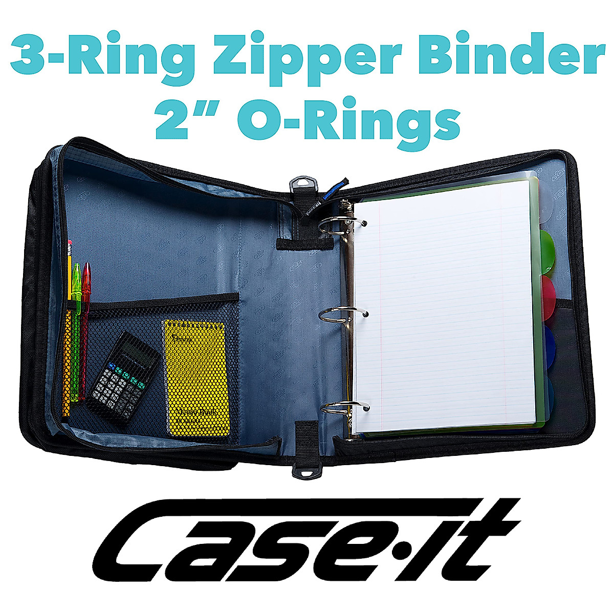 Case-it The Universal Zipper Binder - 2 Inch O-Rings - Padded Pocket that holds up to 13 Inch Laptop/Tablet - Multiple Pockets - 400 Page Capacity - Comes with Shoulder Strap - Red LT-007
