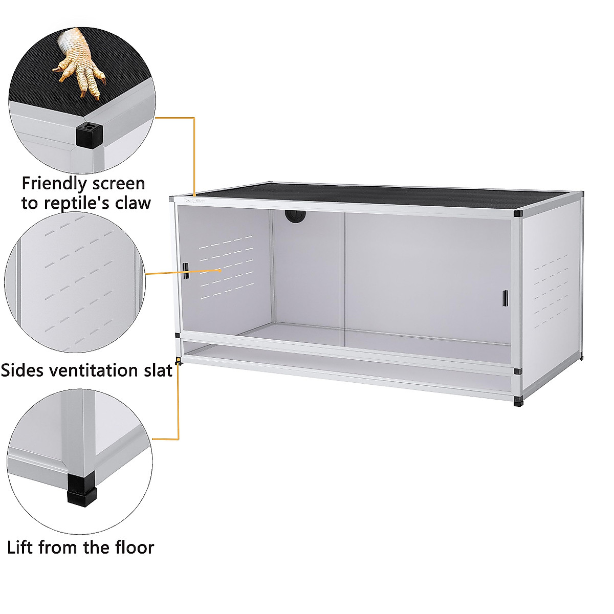 PVC Reptile Enclosure 48 * 24 * 24" Space Efficient Large Reptile Terrarium Habitat 120 Gallon for Bearded Dragon Gecko Lizard Snake, Wide Vivarium with Sliding Doors Lock (2pcs-White Panels)