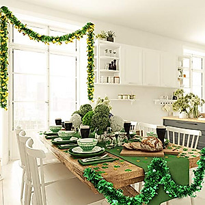 WILLBOND 4 Pieces St. Patricks Day Tinsel Garlands Shiny Saint Patty's Day Garlands Metallic Clover Hanging Garlands Decorations for St. Patrick's Day Home Decor Irish Party Supplies