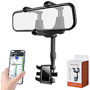 TwoHead 2022 Rearview Mirror Phone Holder for Car,360°Rotatable and Retractable Universal Multifunctional Adjustable Rear View Mirror Car Phone Holder Mount Fits Most Cars and Phone