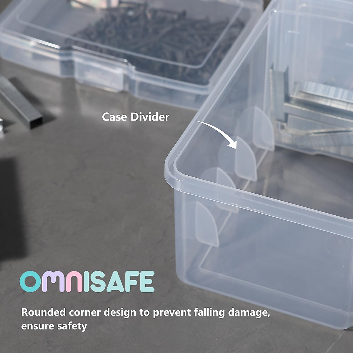 OMNISAFE 4x6 Photo Storage Cases, 16 Inner Plastic Craft Storage Container, Acid-Free Box for Pictures, Crafts, Scrapbooking, Photo Keeper with Handle