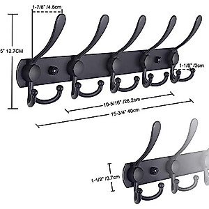 VASGOR 2pcs Heavy Duty Wall Mount Coat Hook, Stainless Steel Rack of 5 Tri Hooks for Coats, Towels, Purse Robes Keys and Hats Multi Purpose for Kitchen, Bedroom, Bathroom, Entryway (Black)