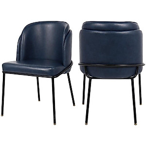 Meridian Furniture Jagger Collection Modern | Contemporary Faux Leather Upholstered Dining Chair with Matte Black Iron Legs, Set of 2, 22" W x 23" D x 31" H, Navy