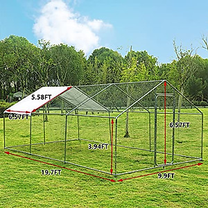 LEISU Outdoor Large Chicken Run Walk-in Chicken Coop with Waterproof Cover Chicken Playpen Metal Hen Cage Duck Cage Enclosure Rabbit Nest Fence Chicken Cages for Backyard Farm (19.7'x9.9'x6.57')