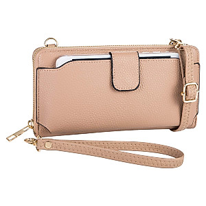 K . A Womens Wristlet Wallet Crossbody Bag Cellphone Purse Handbag Card Slots 2 Strap Wrist, Black, 8.3 * 4.3 * 1.4 (Almond)