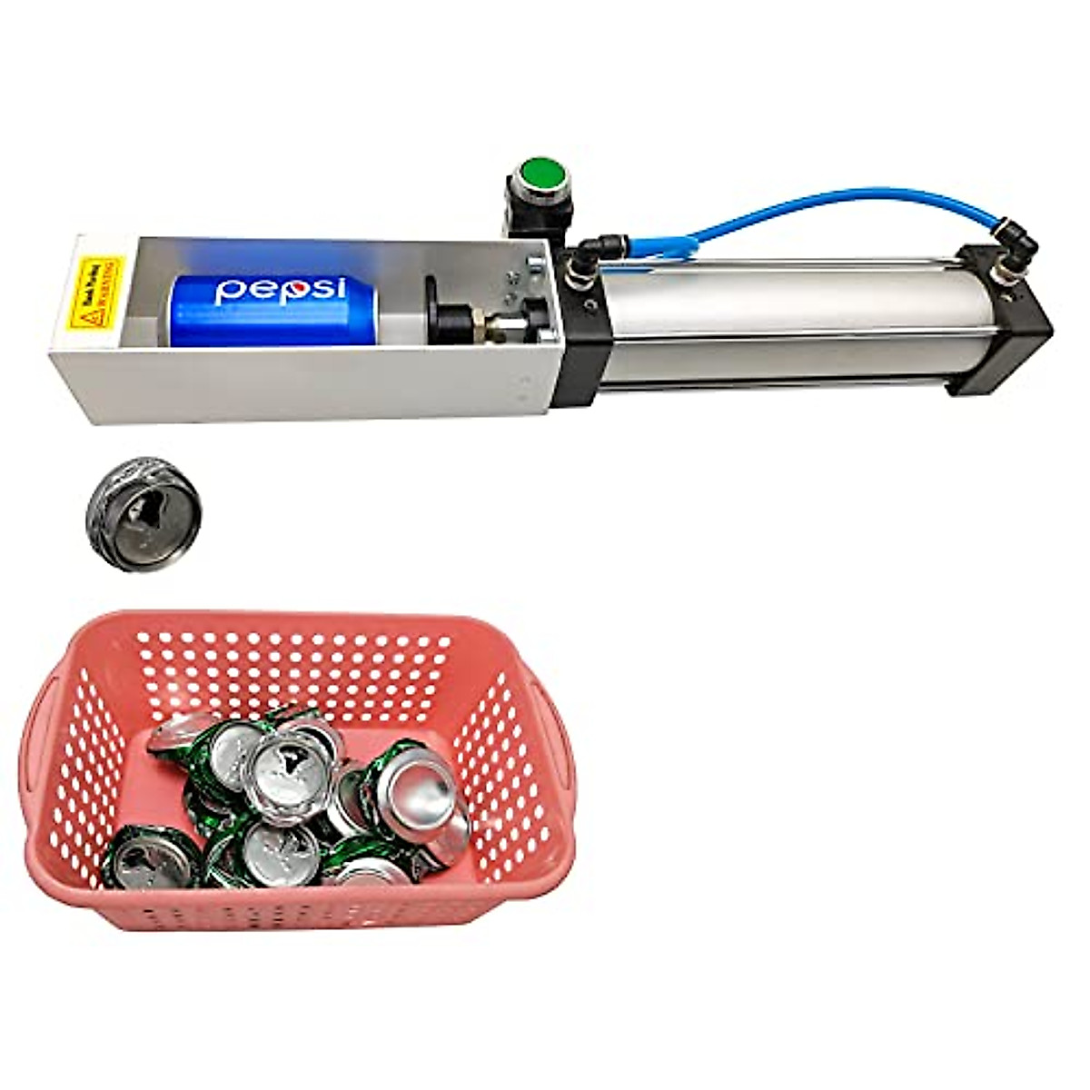 Aluminum Can Crusher, Heavy Duty Pneumatic Cylinder Soda Beer Can Crusher, Eco-Friendly Recycling Tool (Countertop Button Valve)