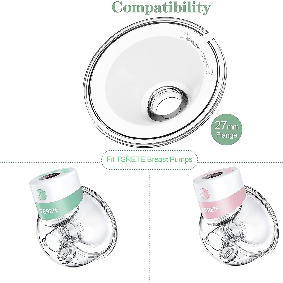 TSRETE Flange Compatible with S9/S10/S12 Parts Replaces, Hands Free Breast Pump Shield/Flange, Breast Pump Parts Replace(27mm) - 1 Pc