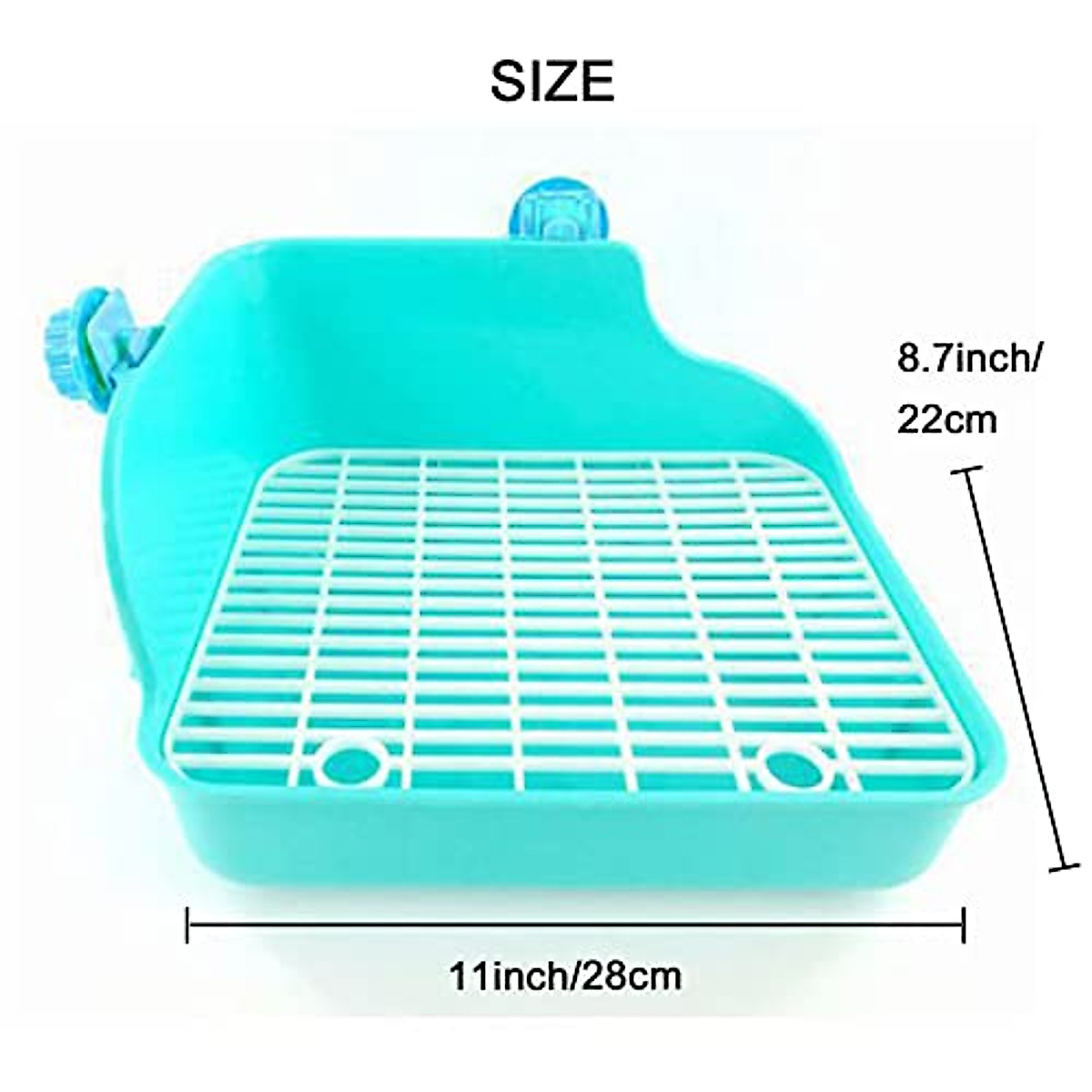 Lucky Interests 2 pcs Rabbit Litter Box, Hanging Bunny Corner Small Animal Toilet Potty Trainer with Pet Crate Bowl and Spoon, Mini Broom & Dustpan, Disposable Cage Liner for Guinea Pigs (Blue, Green)