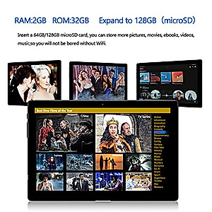 Android Tablet 10 Inch, Octa-Core, 5G WiFi Andriod OS Tablets with 5MP+13MP Dual Camera, 2GB+32GB Storage, 128GB Expand, Support Wireless Keyboard and Mouse, GPS, Bluetooth 5.0, FM (Black)