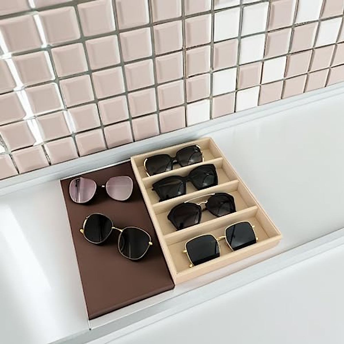 Svea Display Creamy Beige Velvet Stackable Premium Grade Jewelry Show Tray Organizer (Glasses Tray)