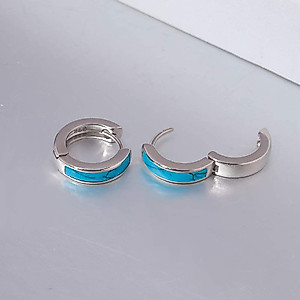 Airmoly Sterling Silver Plated Small Hoop Earrings for Women Men Huggie Earrings Turquoise Gemstone Earrings Hypoallergenic Earrings for Sensitive Ears