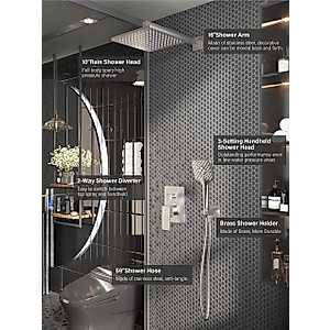 Gabrylly Shower System, Wall Mounted Shower Faucets Sets Complete for Bathroom with High Pressure 10" Rain Shower head and 3-Setting Handheld Shower Head Set, 2 Way Shower Valve Kit, Brushed Nickel