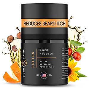 stubble & stache Hydrating Beard & Face Oil for Men – Unique Blend of Cold-Pressed Oils to Soften, Hydrate, and Refresh Skin & Beard – Naturally Scented, Perfect for Daily Grooming – 1 fl oz
