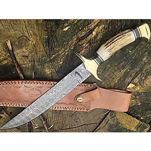 Perkin Handmade Damascus Steel Hunting Knife - Beautifu Hunting Knife with Sheath