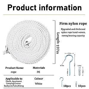 Windproof Clothesline,Travel Clothesline, Camping Clothesline, Durable Travel Clothes Line Rope, Portable Clothes Drying Line, Suitable for Outdoor and Indoor（White）