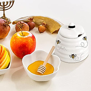 Coloch 6 Pack Ceramic Honey Pot with Wooden Dipper, Honey Jar Serving Set for Bridal Shower Favor, Baby Shower Favor, Wedding Favor & Home Kitchen