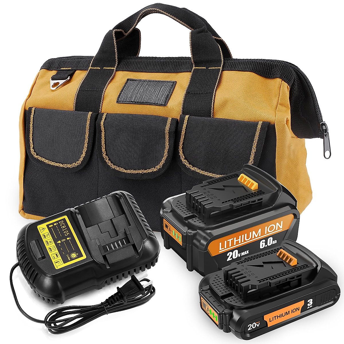 6000mAh and 3000mAh Replacement Battery for Dewalt 20v and DCB105 Charger Kit Compatible with DCB204 DCB204-2 DCB203 DCB201 DCB200 Compatible with Dewalt 20 Volt Power Tools DCD DCF DCG DCS series