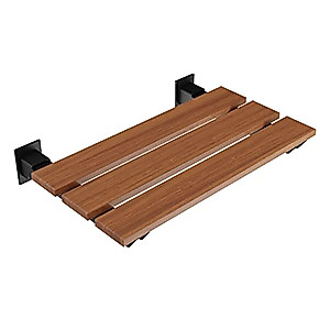 Bohemian 18.7 in. Teak Wall Mounted Folding Shower Seat in Matte Black