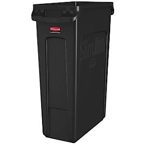 Rubbermaid Commercial Products Slim Jim Plastic Rectangular Trash/Garbage Can With Venting Channels, for Kitchen, Office, Workspace, 23 Gallon, Black - FG354060BLA