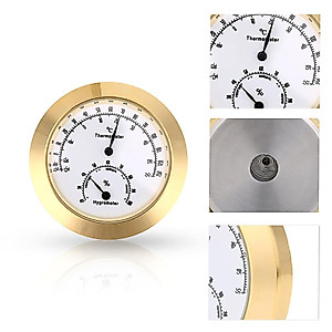 Thermometer Hygrometer, Temperature Humidity Monitor for Indoor Outdoor Instruments (Gold) Hygrometer For Cigar Humidor Humidor Hygrometer Humidor Cigar Box Acoustic Guitar Hygrometer