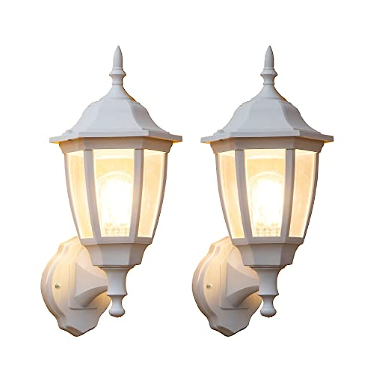 FUDESY Outdoor Wall Lantern, Exterior Waterproof Wall Sconce Light Fixture, White Front Porch Light Wall Mount for Garage, Patio, Yard, FDS2542EW (Bulb Included) 2-Pack