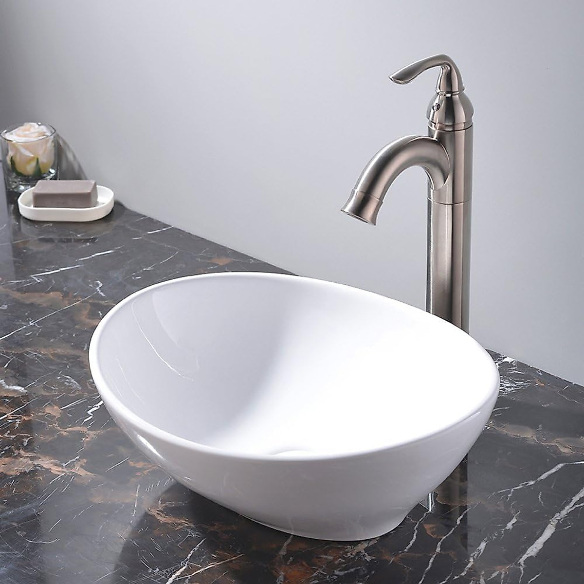 KINGO HOME 16" x 13" Bathroom Sink Bathroom Vessel Sinks, White Porcelain Ceramic Vessel Vanity Sink Art Basin Lavatory Above Counter Vanity Bathroom Sink Bathroom Sinks Above Counter Bowl