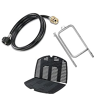 Uniflasy 65032 Burner Tube 7646 Cooking Grates Propane Tank Adapter Hose 5 Feet 1lb to 20lb Converter for QCC1/ Type1 Propane Tank for Weber Q300 Q320 Q3000 Q3200 Gas Grills