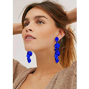 PHALIN Acrylic Flower Earrings Resin Rose Petal Dangel Earrings for Women (Royal Blue)